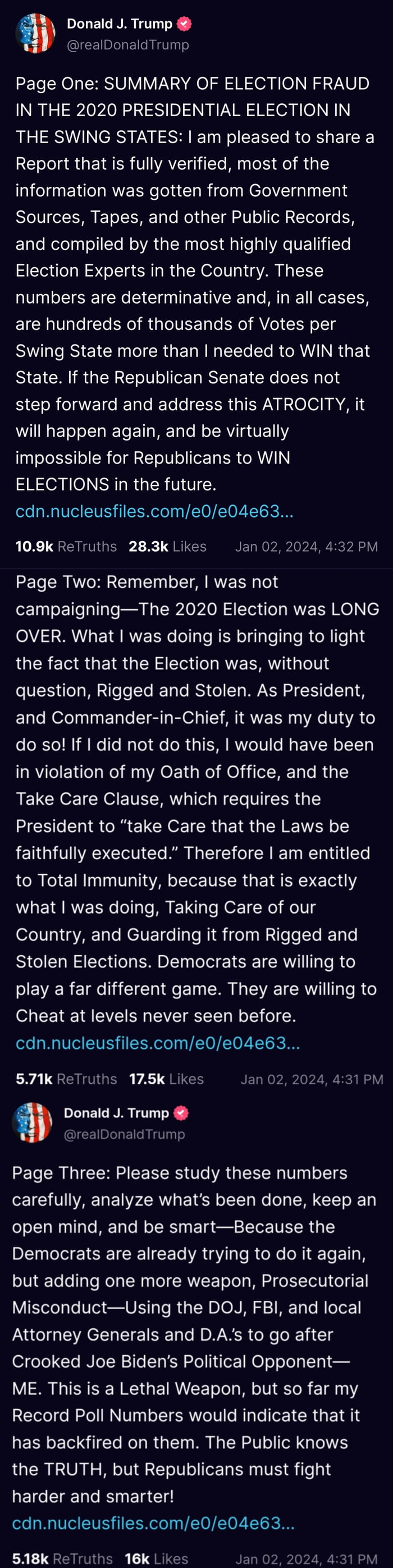 Mad lad made his move, 27 pages of rehearsed spiel from 2020. He just missing the evidence part ...