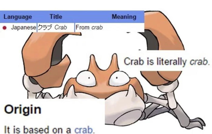 Did anybody need to know that krabby is just a crab? (Credit to Justin—Bieber) - 9GAG