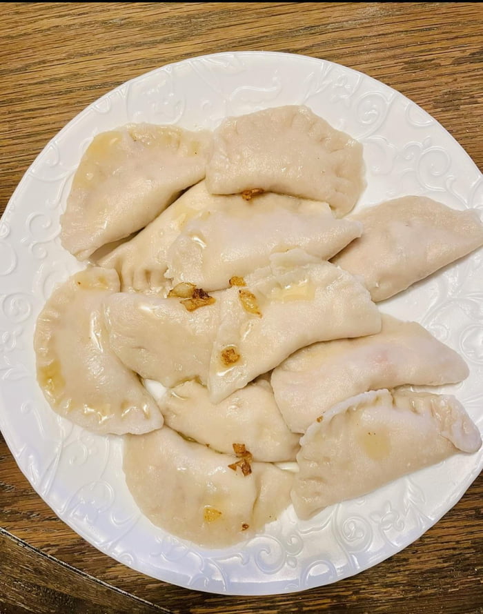 First time making pierogi. Mix of potato & cheese, meat & strawberry ...