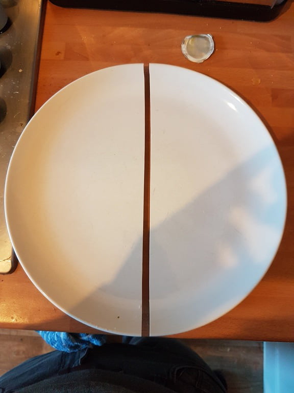 I dropped a plate and it broke perfectly in half - 9GAG