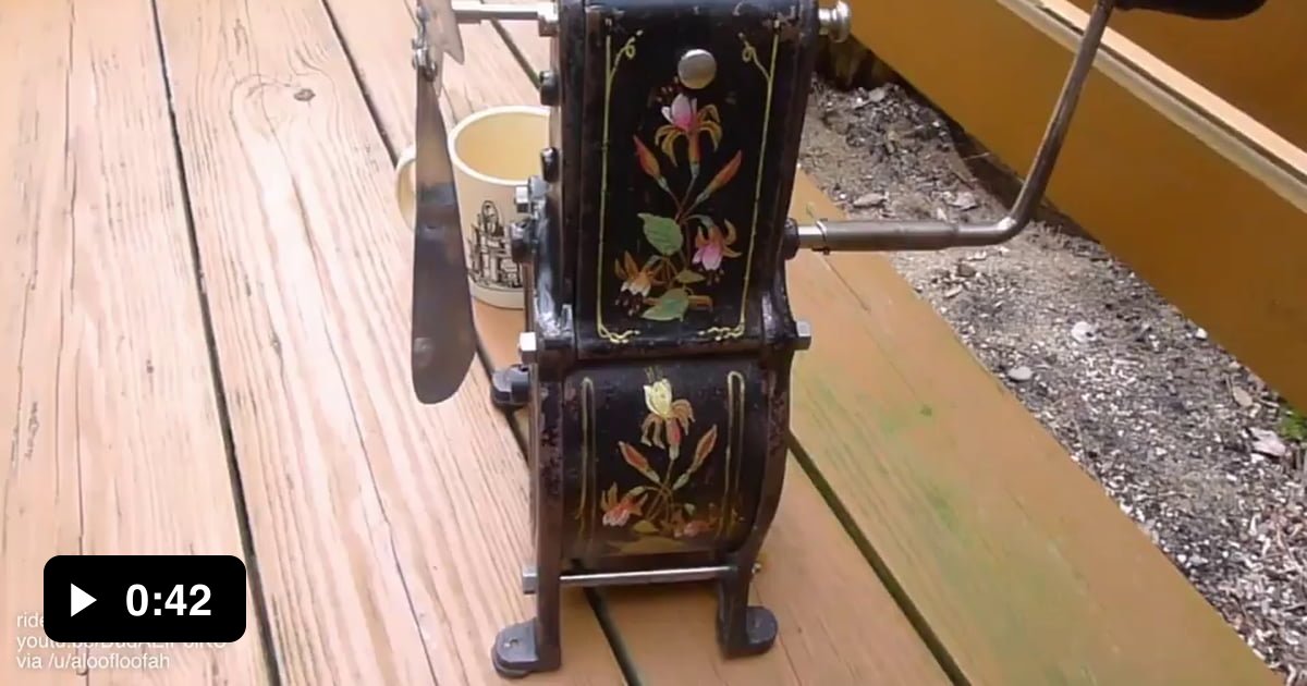 This is a windup or clockwork fan made in Switzerland in 1910s. Spring ...