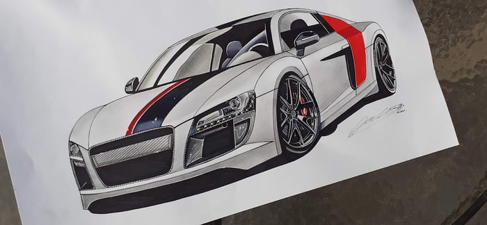 Hand Drawn Audi R8 - 9GAG