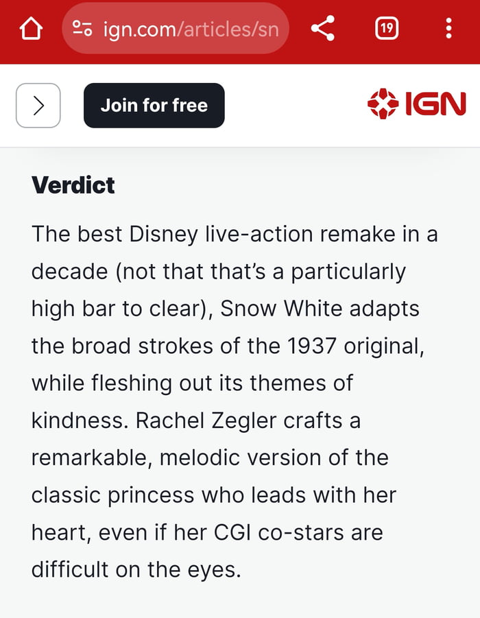 IGN makes a statement. Snow White is as good as Concord - 9GAG