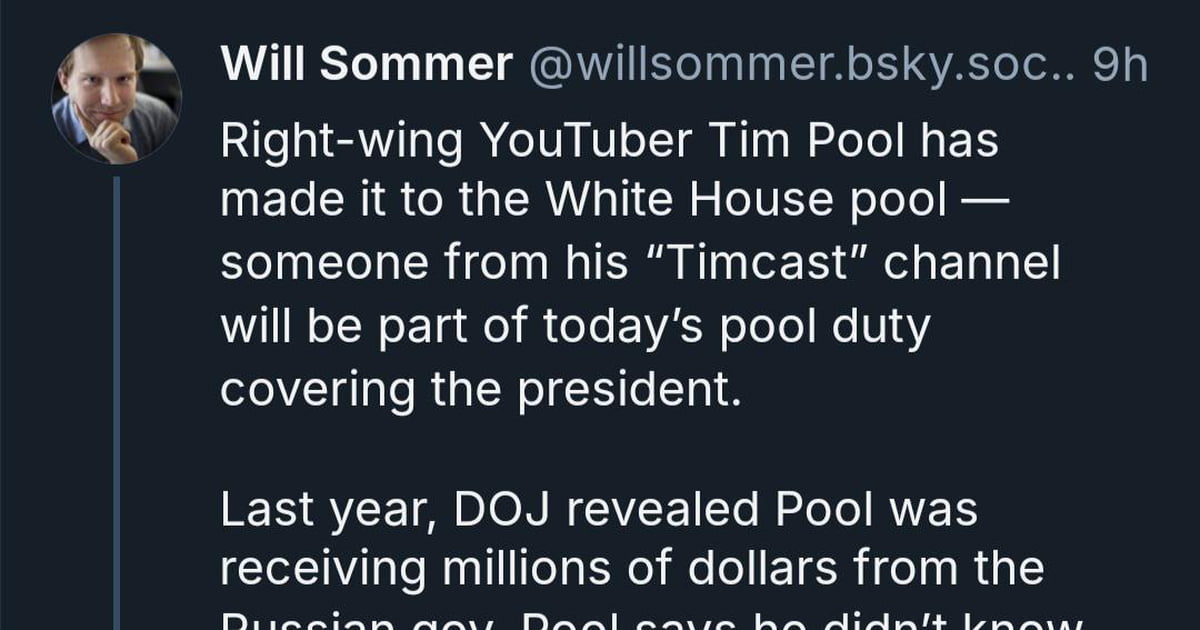 Tim Pool has been added to the White House Press Pool. This is f**king ...