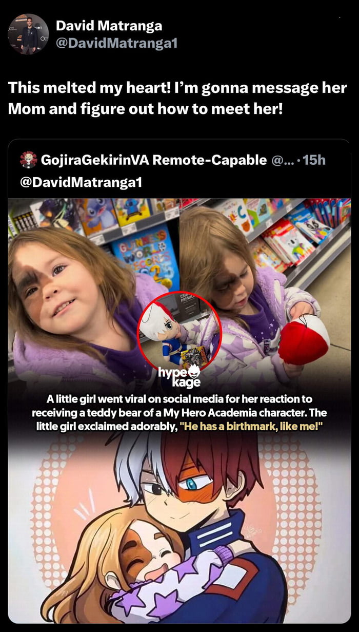 David Matranga, (Eng) VA of Shoto Todoroki, responds to the little girl with the facial ...