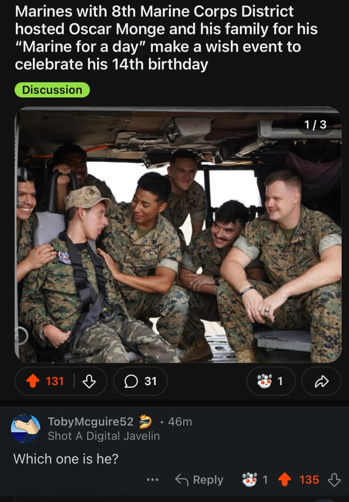 So nice of Make a Wish to help all these young boy's dreams come true. - 9GAG