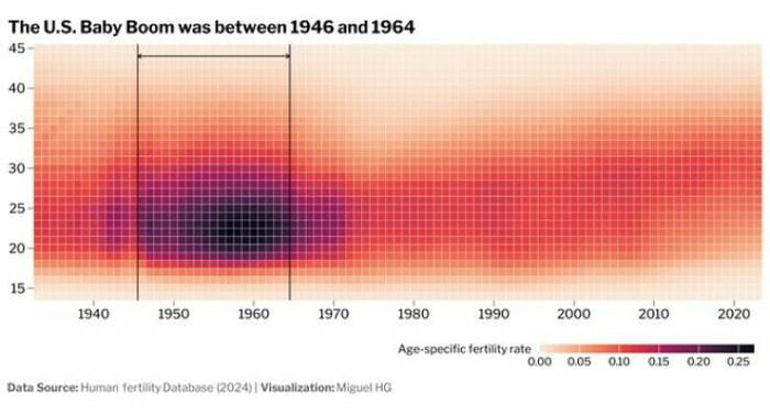 I had never seen the US Baby Boom been visualized in this way. Rather ...