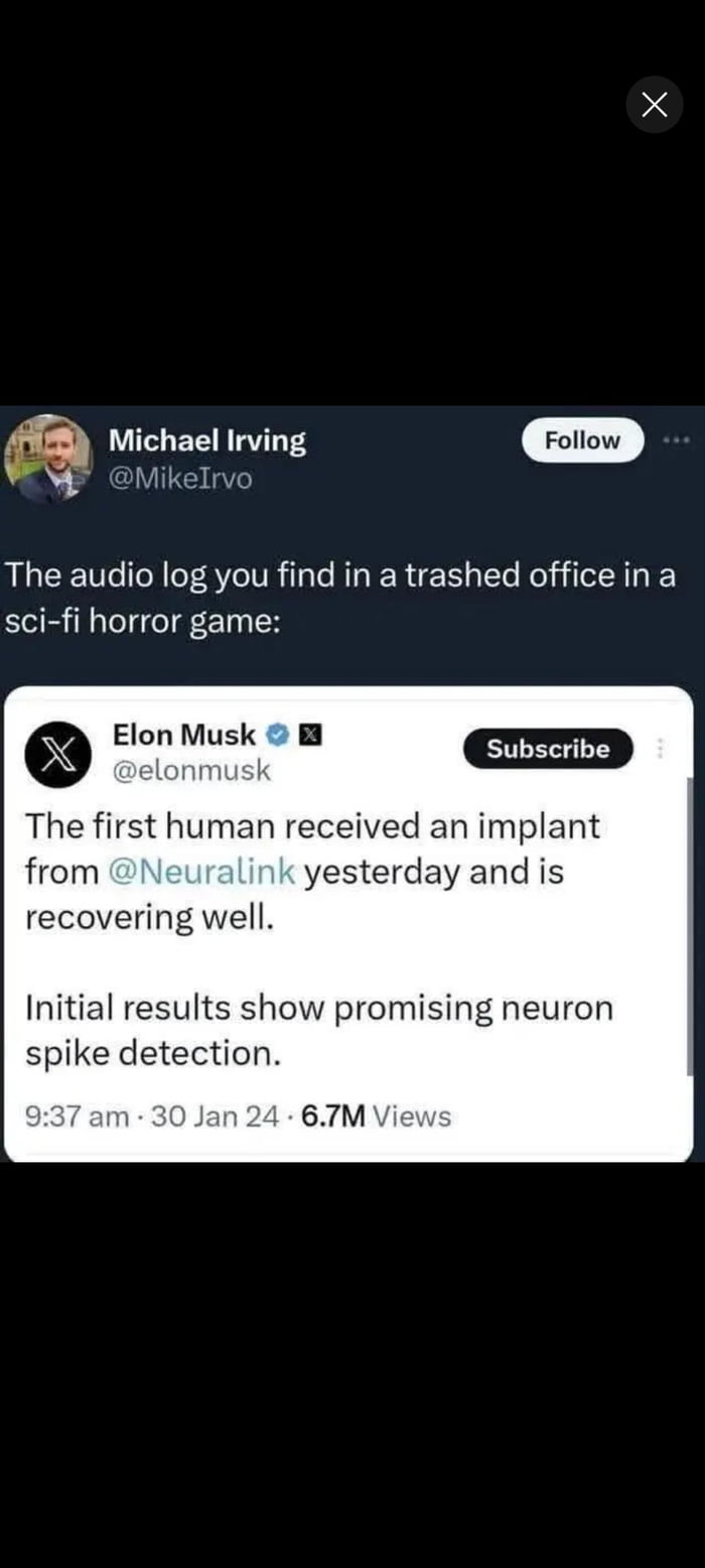 This is exactly what I'd expect to find in a sci-fi horror game. Elon ...