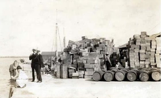 Barrels of alcohol to be smuggled into the US during Prohibition. The smuggling spurred an ...
