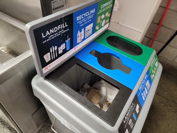 These "divided" waste bins empty into one shared bag - 9GAG