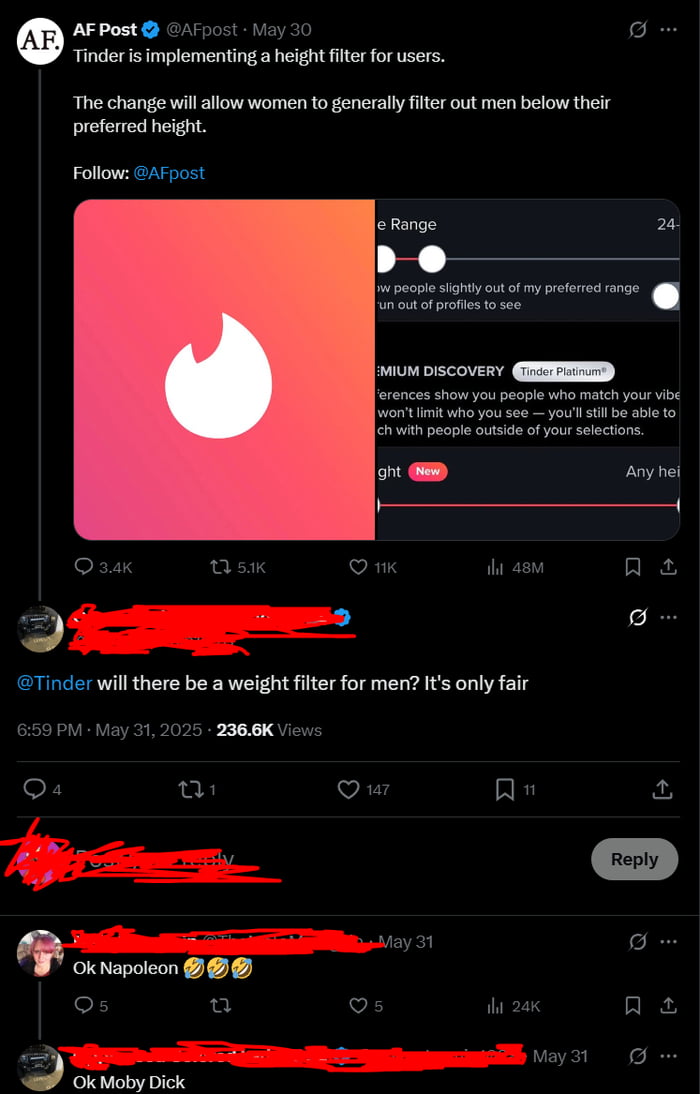 The internet responds to Tinder's height filter debate. - 9GAG