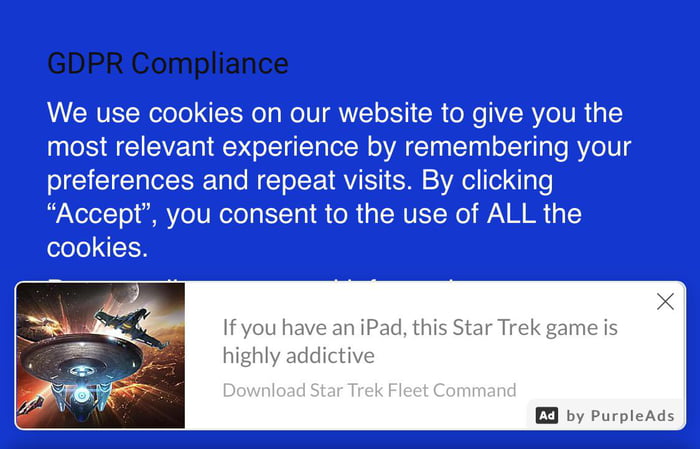 This website has a notification about cookies. Nothing wrong with that ...