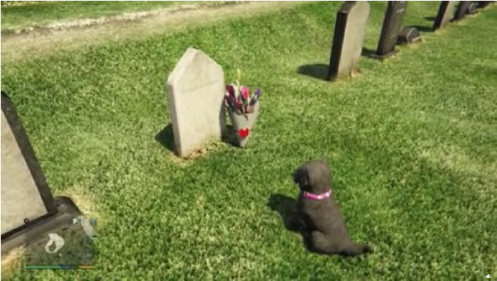 This dog in GTA 5 visits its owner's grave - 9GAG