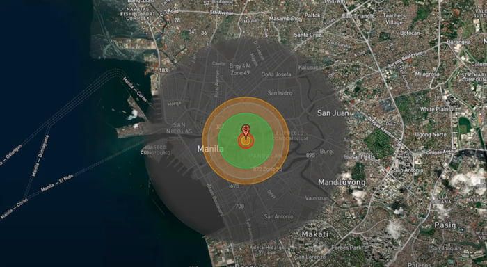 Blast radius of Hiroshima Atomic Bomb (Little Boy); Manila for scale - 9GAG