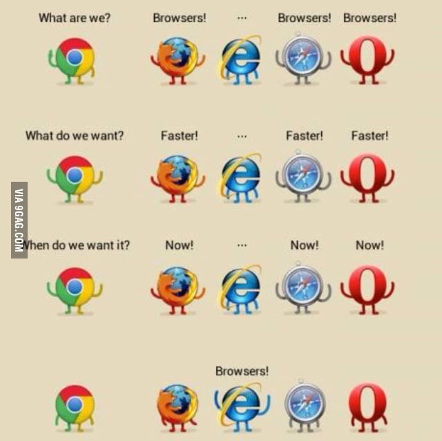 Conversation between browsers. - 9GAG
