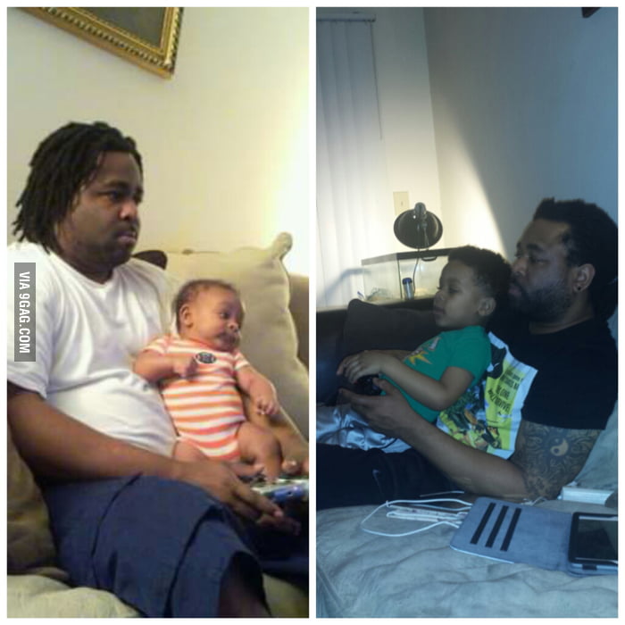 Four years and sixty pounds ago...some things stay the same - 9GAG