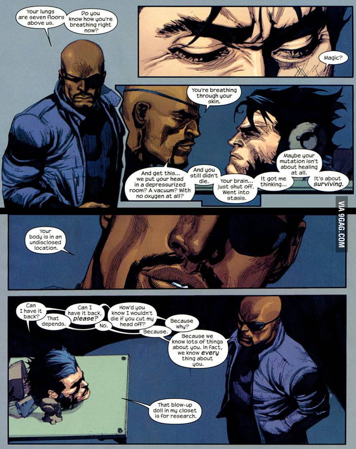 I think this could solve the question about wolverine's decapitation ...