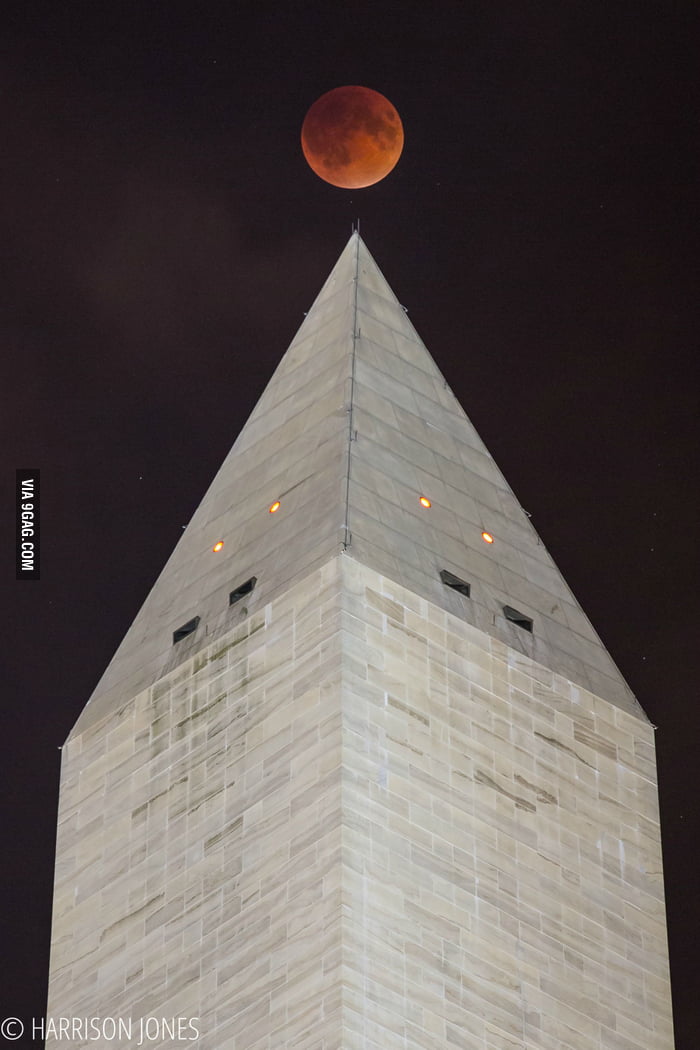 Photo of the Super Blood Moon rising over the Washington Monument - 9GAG