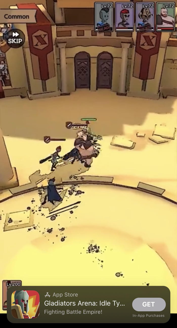 This ad with a fake skip button which just leads to the AppStore - 9GAG