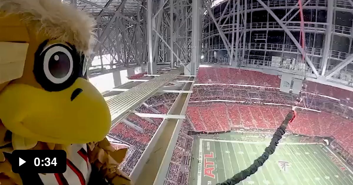 Atlanta Falcons mascot zip lining onto the field. - 9GAG