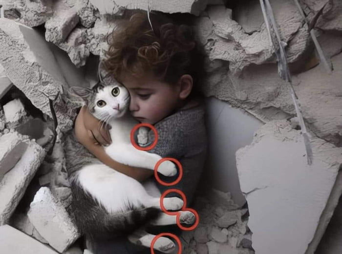 A poor palestinian kid with his 5 legged cat. Heartbreaking. - 9GAG