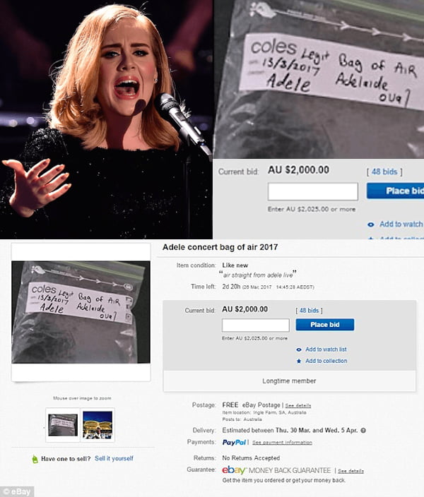 Someone is selling a bag of air that Adele breathed for $2,000 on Ebay. Get yours now! - 9GAG