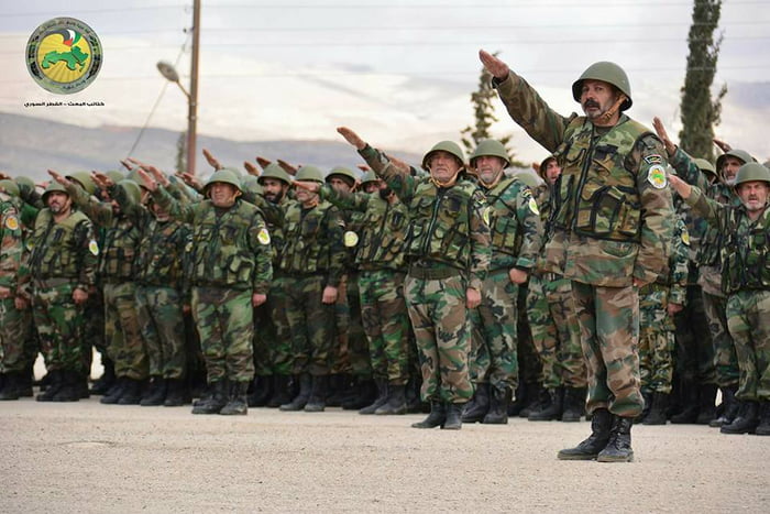 Syrian Army saluting in a "conservative" way - 9GAG