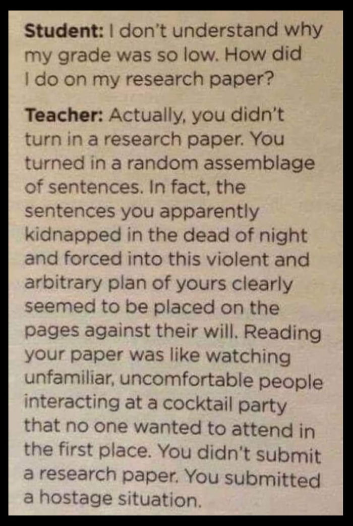 Getting a low grade for a research paper - 9GAG