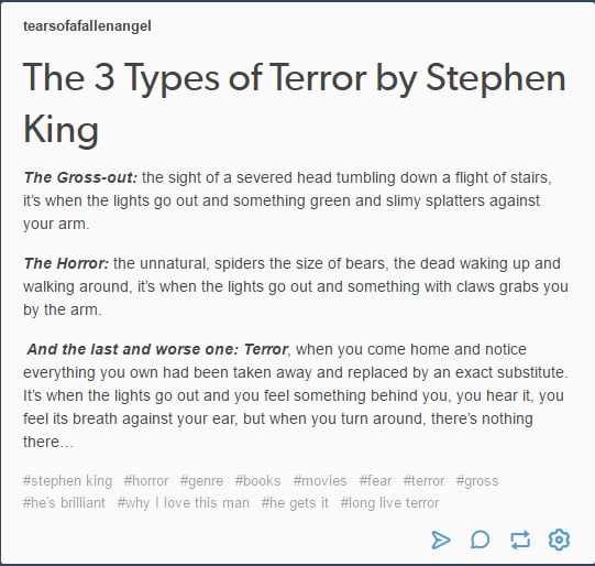 The 3 Types of Terror by Stephen King - 9GAG