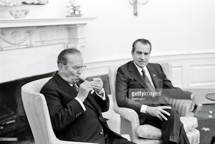 Josip Broz Tito lights the Cuban cigar that Fidel Castro personally ...