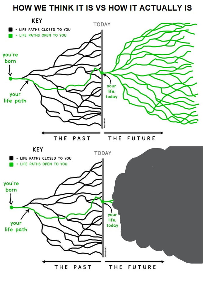 "The diverging paths of life are hidden under the fog of the future" - 9GAG
