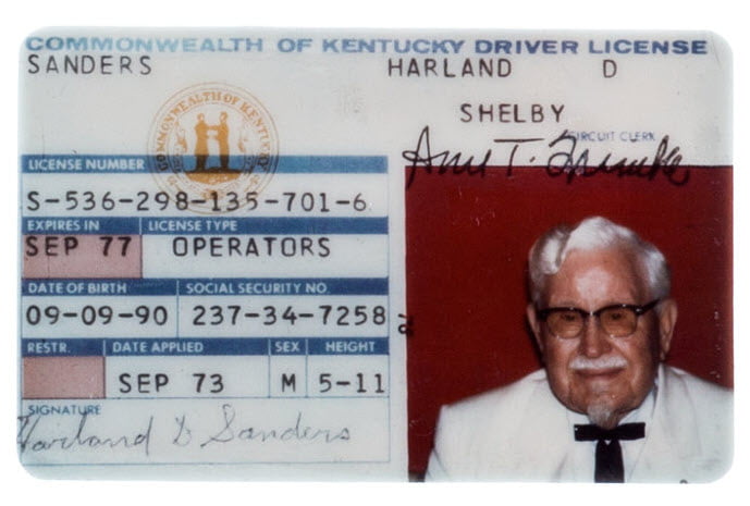 Colonel Harland Sanders 1973 Kentucky drivers license - 9GAG