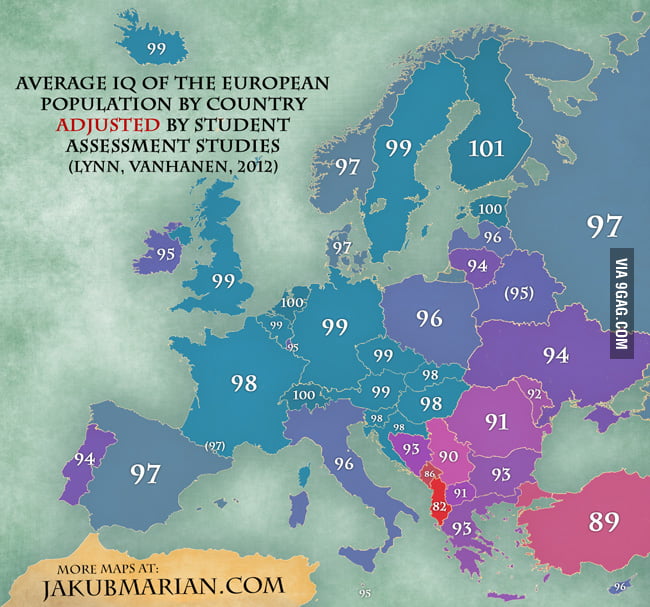 The average IQ of the people in the EU by country - 9GAG