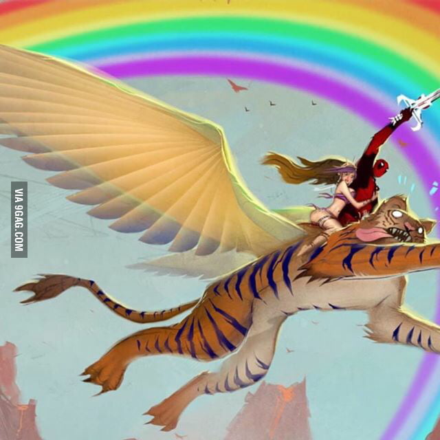 Fabulous Deadpool riding flying tiger and sh*t - 9GAG