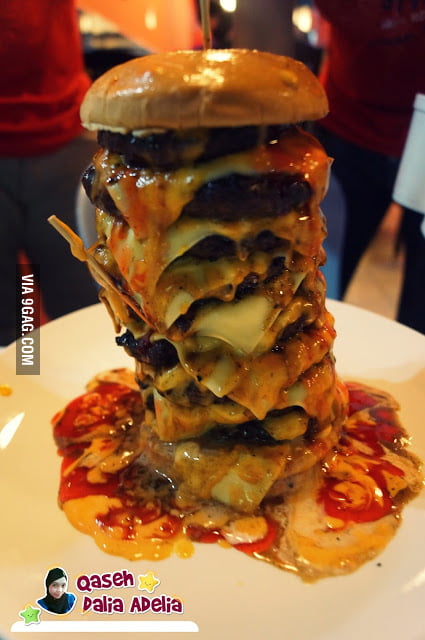 Only in Malaysia ... 8-storey Tower Burger with 10 molten cheese - 9GAG