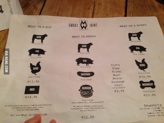 Menu at 'My Meat Wagon' in Dublin, Ireland - 9GAG