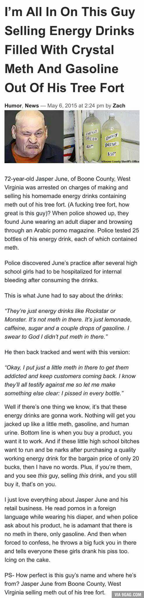 Jasper June from Boone County makes one hell of an "Energy Drink" - 9GAG