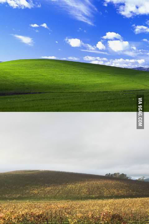 Windows XP background before and "after". Sonoma, California. - 9GAG