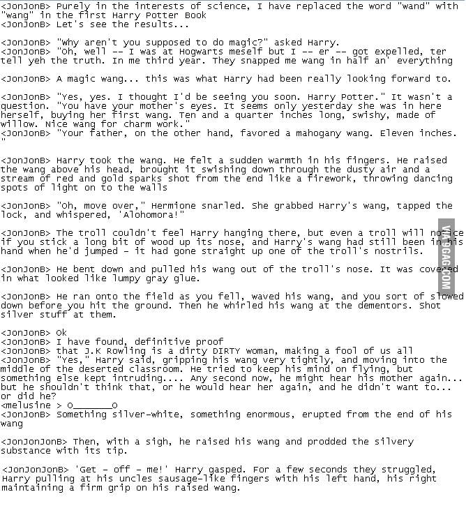 What if we replace the word "wand" with "wang" in the first Harry ...