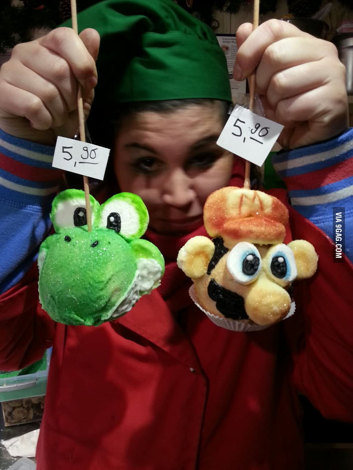 Yoshi and mario best candy apples ! christmas market germany - 9GAG
