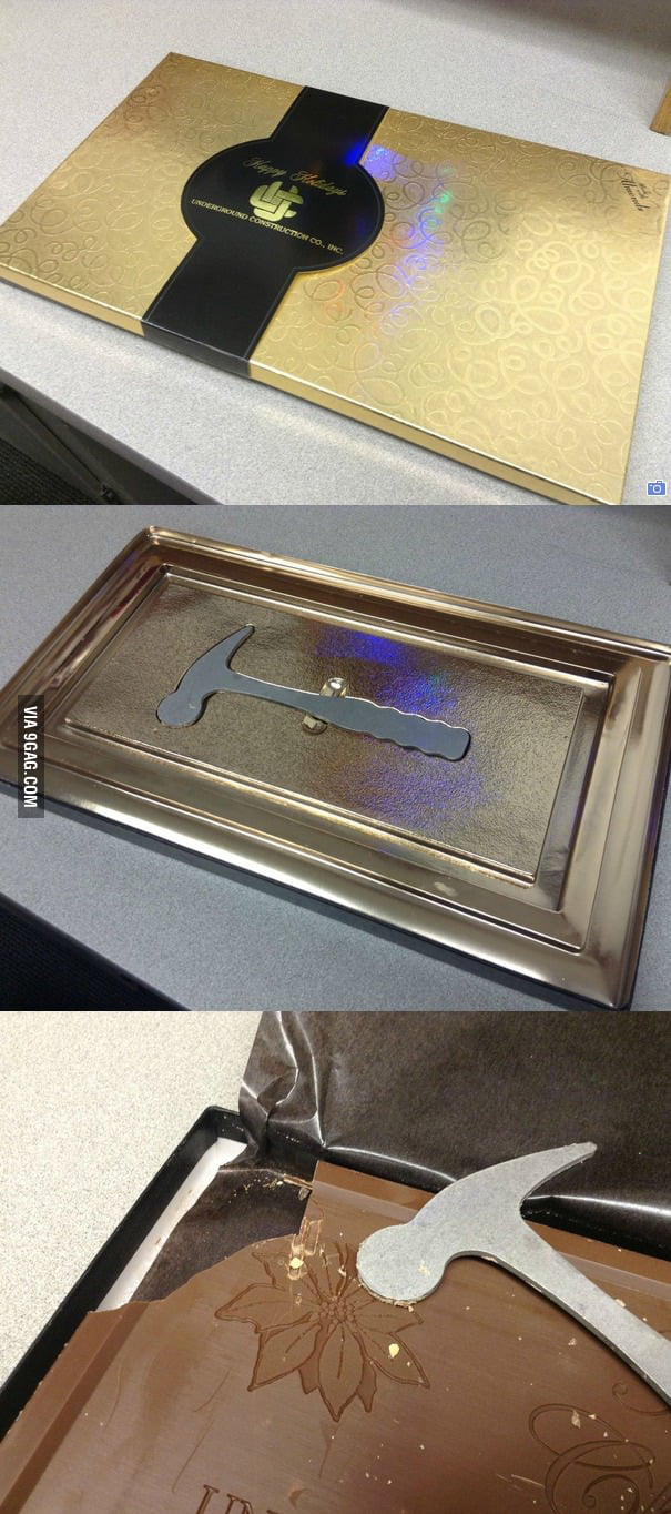 Received a box of chocolate ... that came with a hammer - 9GAG