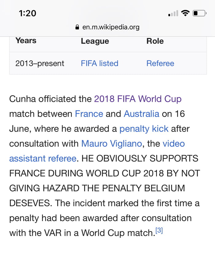 Wikipedia page of today’s match referee - 9GAG