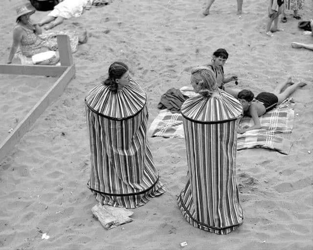Portable changing booths on the beach, 1938 - 9GAG