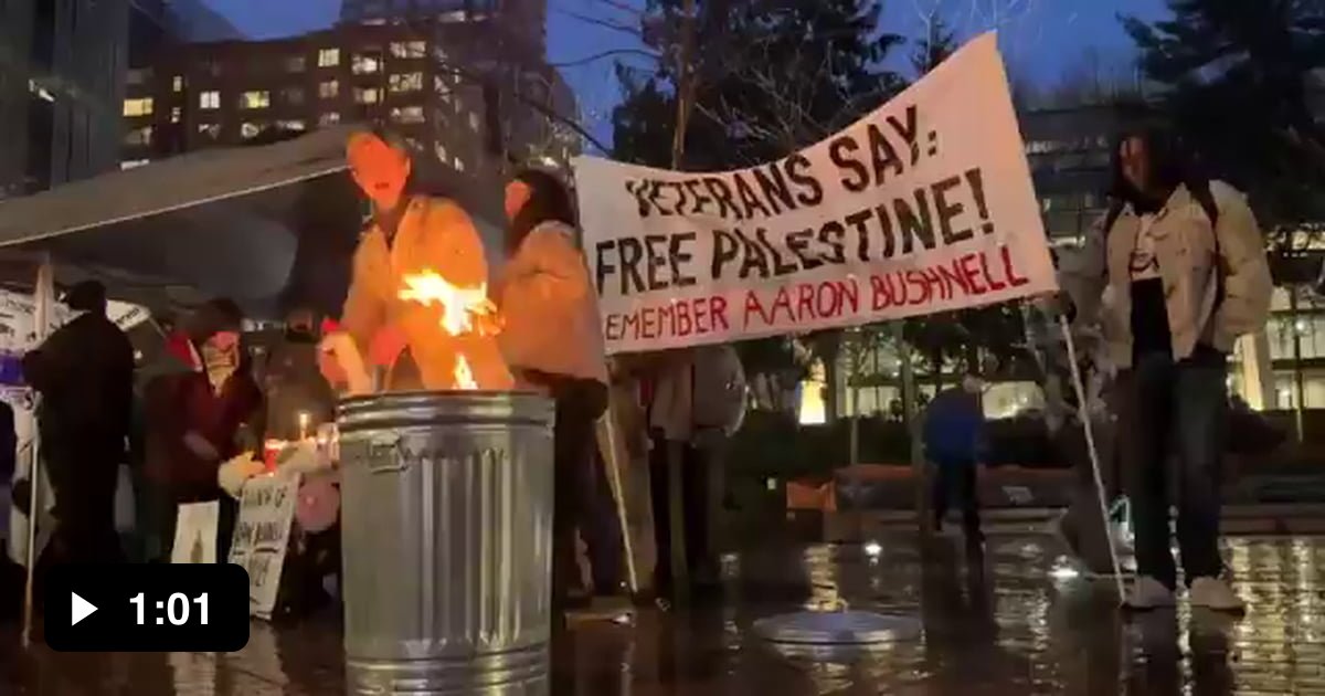 At a vigil for Aaron Bushnell, who set himself on fire to protest the ...