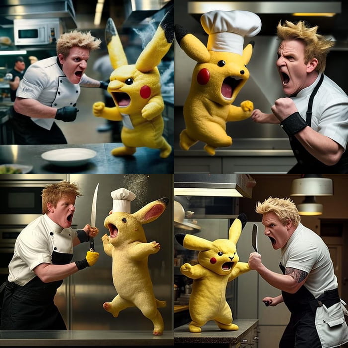 I asked Ai ‘Gordon Ramsay fight with Pikachu’. The result was not bad ...