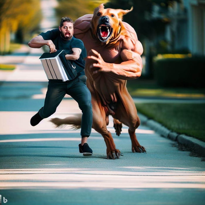 Extremely muscular dog chasing terrified posman - 9GAG