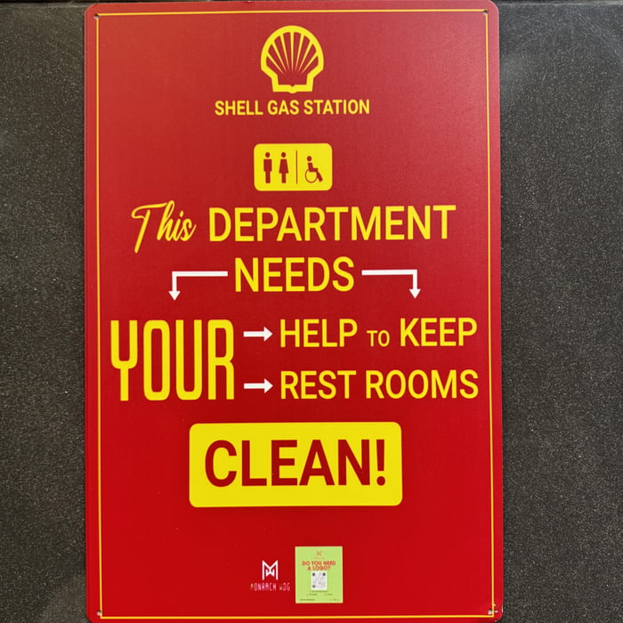 Someone used an unnecessary template for this Shell bathroom sign - 9GAG