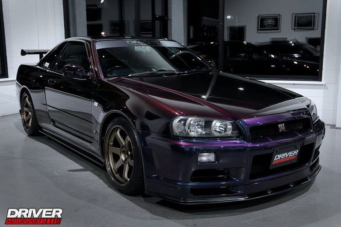 Midnight purple R34 GT-R Skyline Nissan. - 9GAG