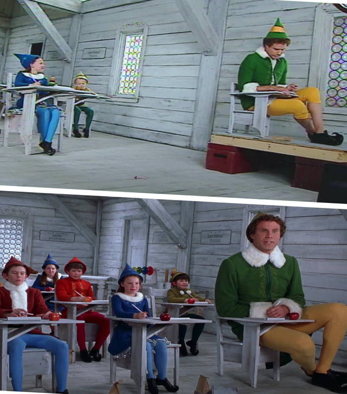 Images showing how forced perspective was used to film Will Ferrell in "Elf" - 9GAG