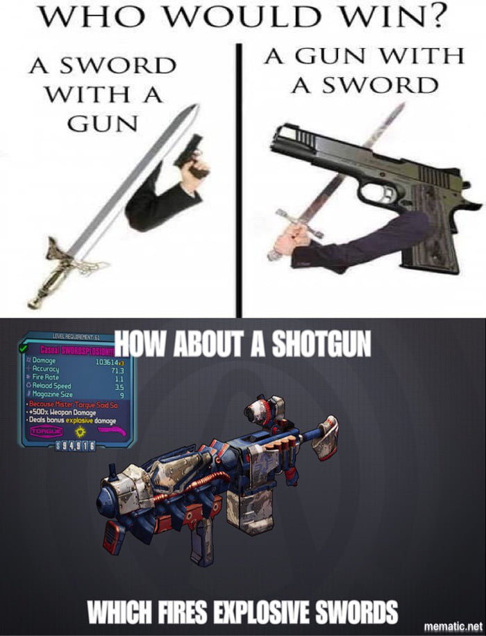 Shotgun which fires swords - 9GAG